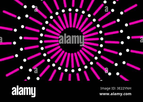 Pink and white dashed lines radiate outward from a central black circle ...