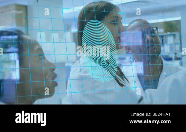 Holo fingerprint appearing, lead MD writing on glass board, colleague ...