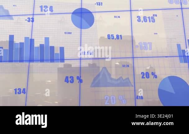 Translucent blue data dashboard updating from live feed, shifting ...