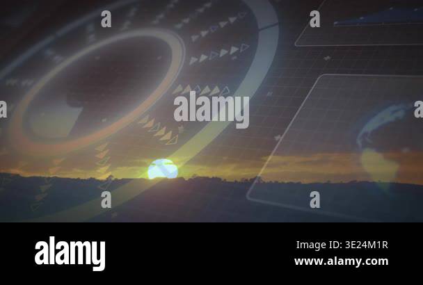 Sun nearing horizon starting HUD rotating markers shifting panels ...