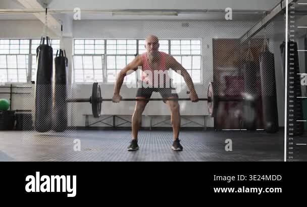 Lifter pulling bar from grip into overhead snatch and squat, overlays ...