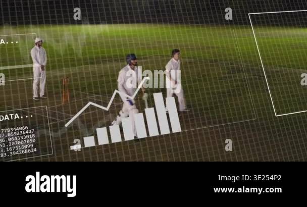 Bowler bowling batsman hitting partner running to score fielder ...