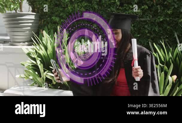 Female graduate raising smartphone with diploma, celebrating while ...