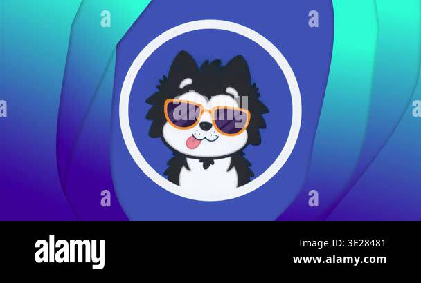 Loop start dog mascot bobbing and scaling while sunglasses glinting and ...