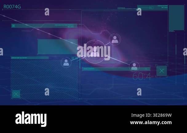 Animation of scope scanning and data processing over empty office ...