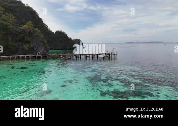 Drone Aerial view of Banol Beach on paradise island, Coron, Palawan ...