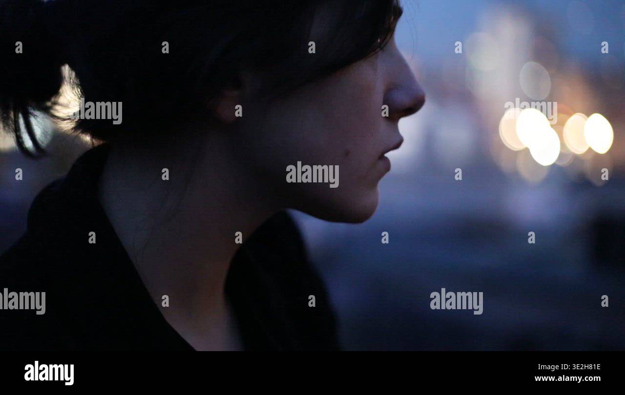 cinematic portrait of a girl side view in the evening Stock Video ...