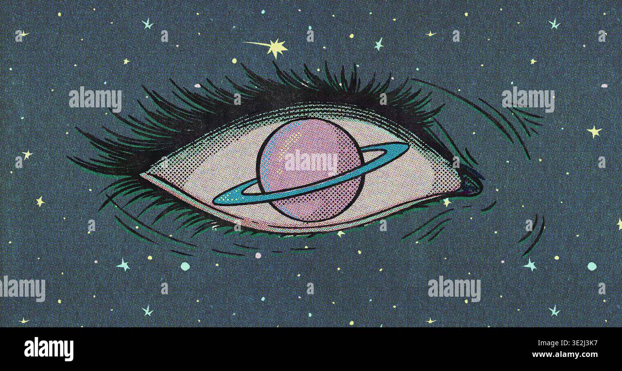 Surrealistic Eye Animation With Planet Saturn As Iris Stock Video ...