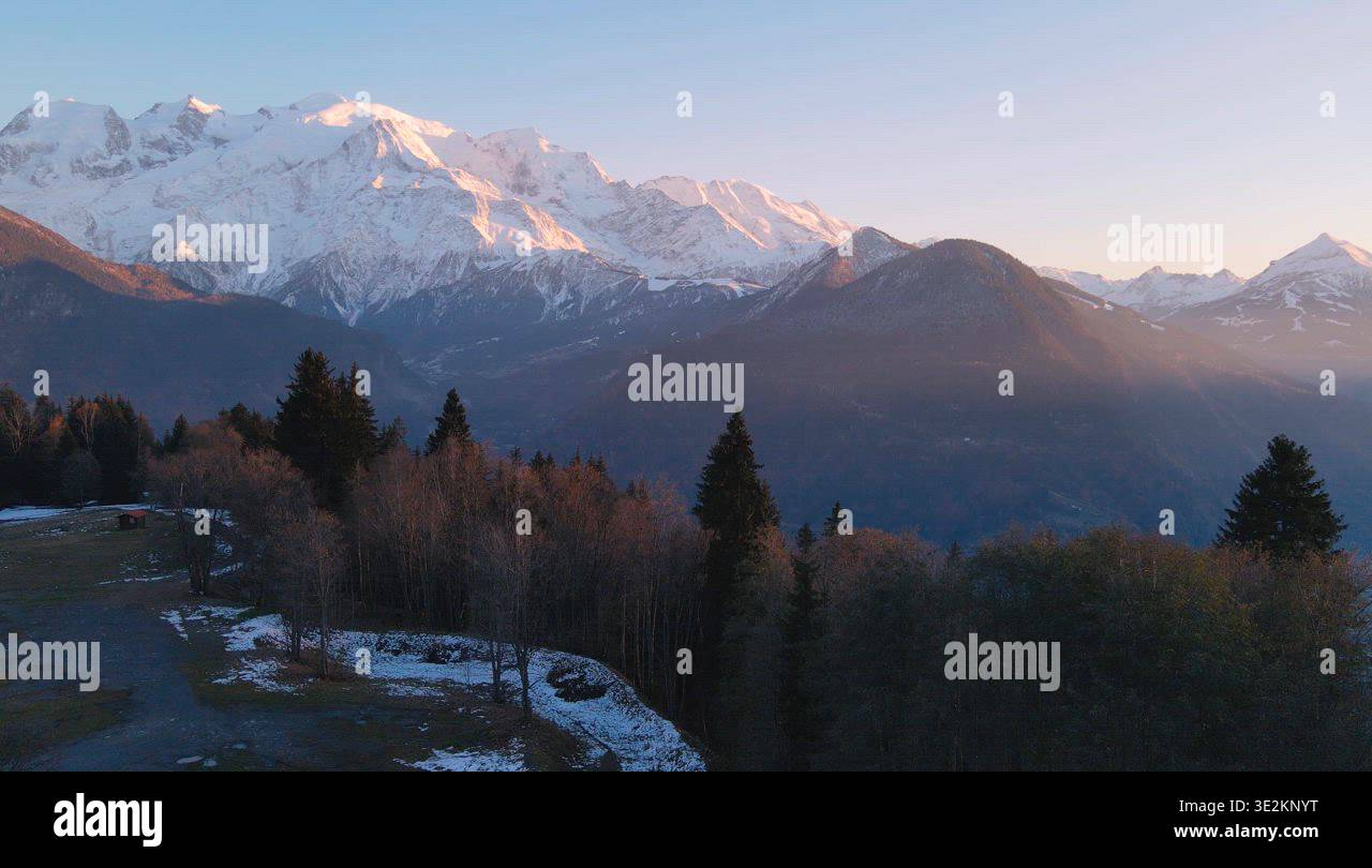 sunset in Alps, nature landscape, Mont Blanc mountain in fall, France ...