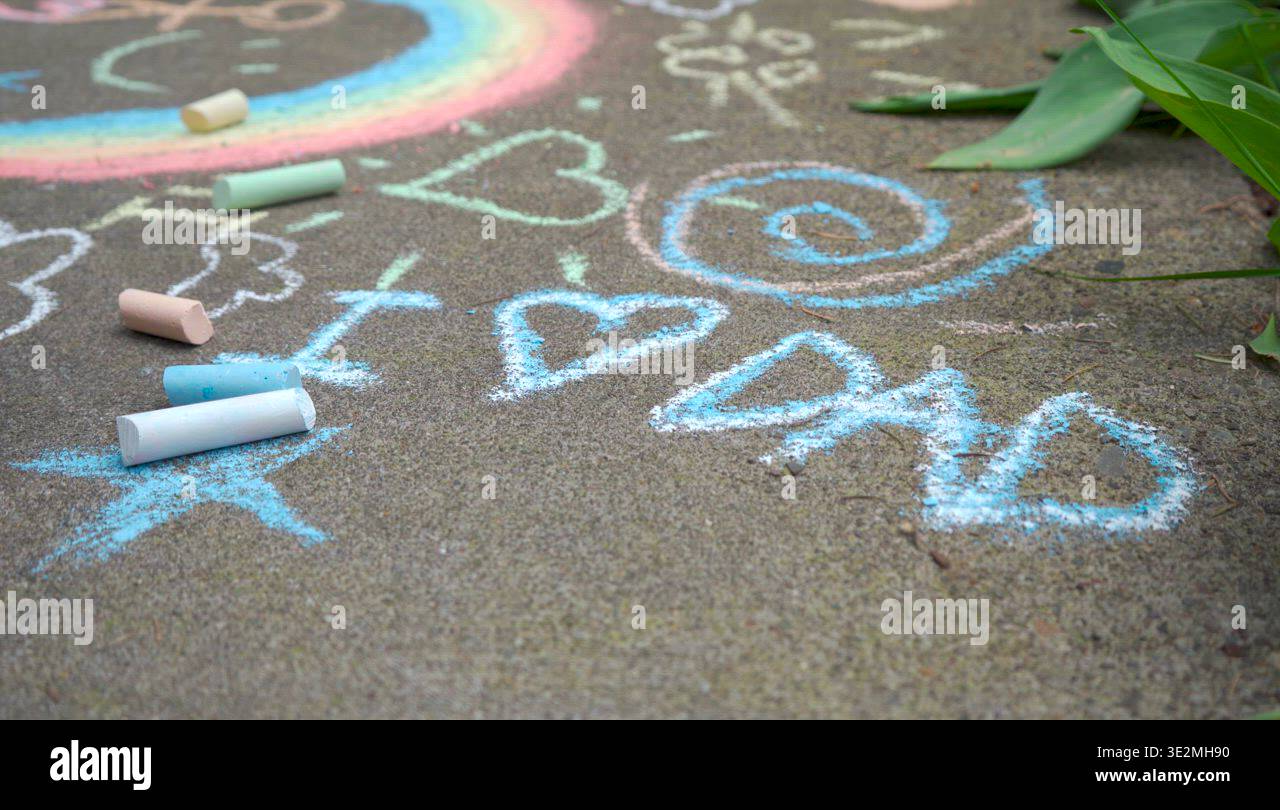 Close Up Sidewalk Chalk Art with "I love Dad Stock Video Footage - Alamy