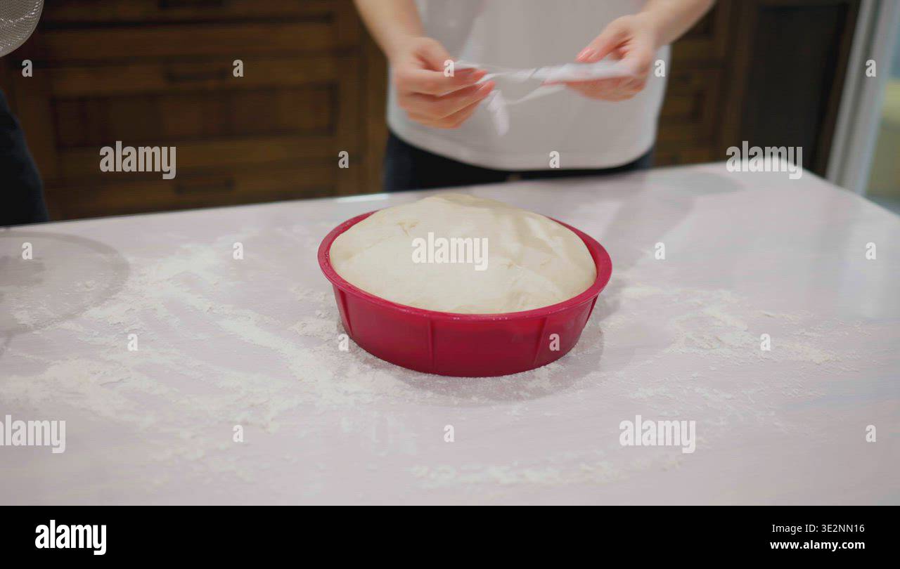 Paper template. Yeast dough. Sprinkle with flour. Cooking bread Stock ...