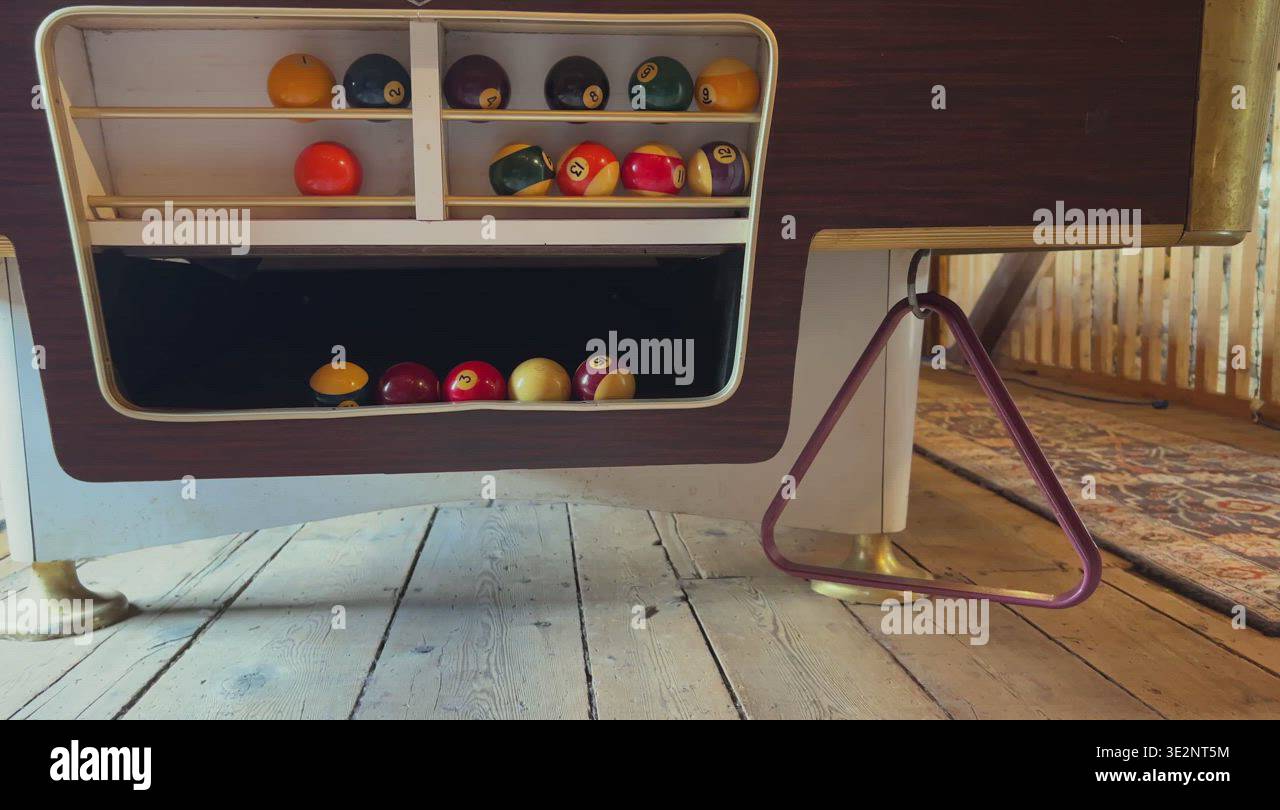 Vintage Retro pool billiard table balls and rack Stock Video Footage ...