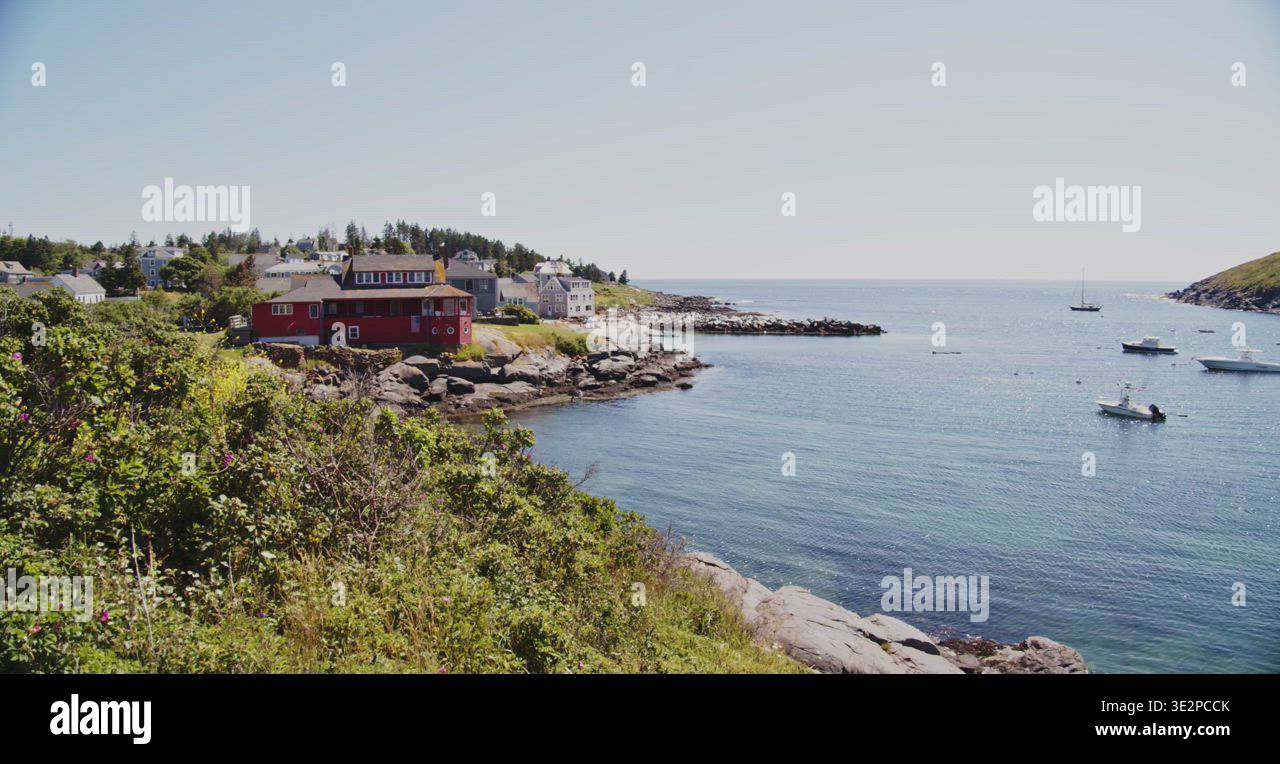 Maine Landscape Monhegan Island harbor with sea view Stock Video ...