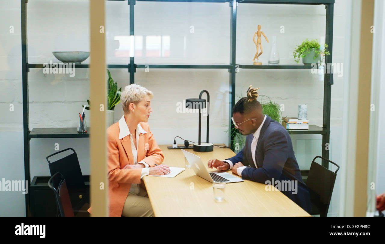 Business Meeting in a Shared Office Cubicle Stock Video Footage - Alamy