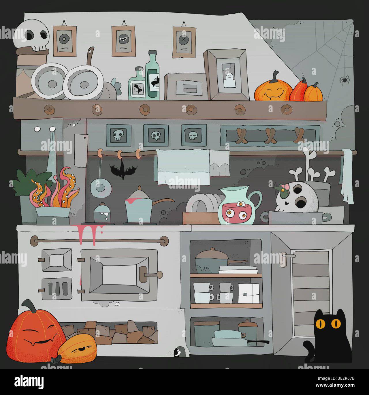 Haunted Halloween kitchen full of scary decoration Stock Video Footage ...