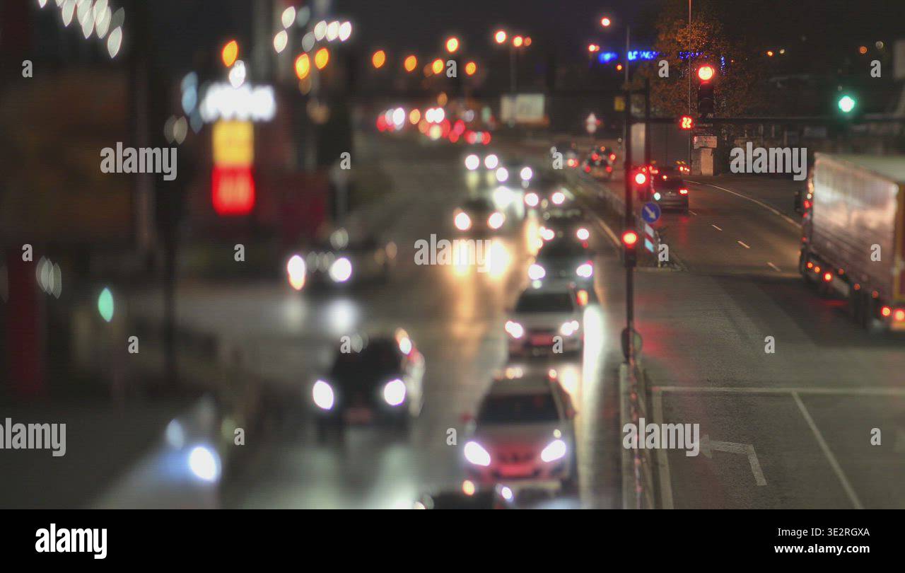 Road traffic at night. Tilt-shift effect Stock Video Footage - Alamy