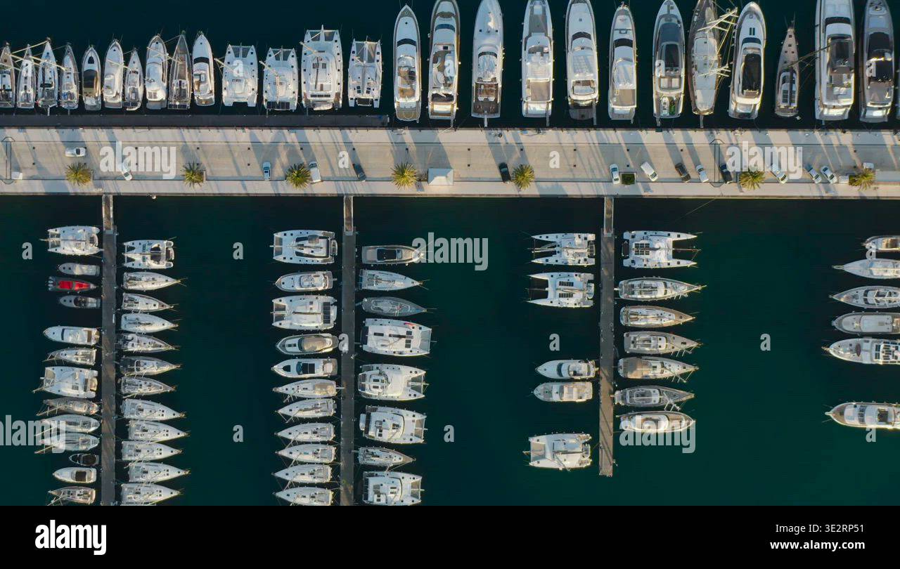 Overhead view of pier with yachts at marina Stock Video Footage - Alamy
