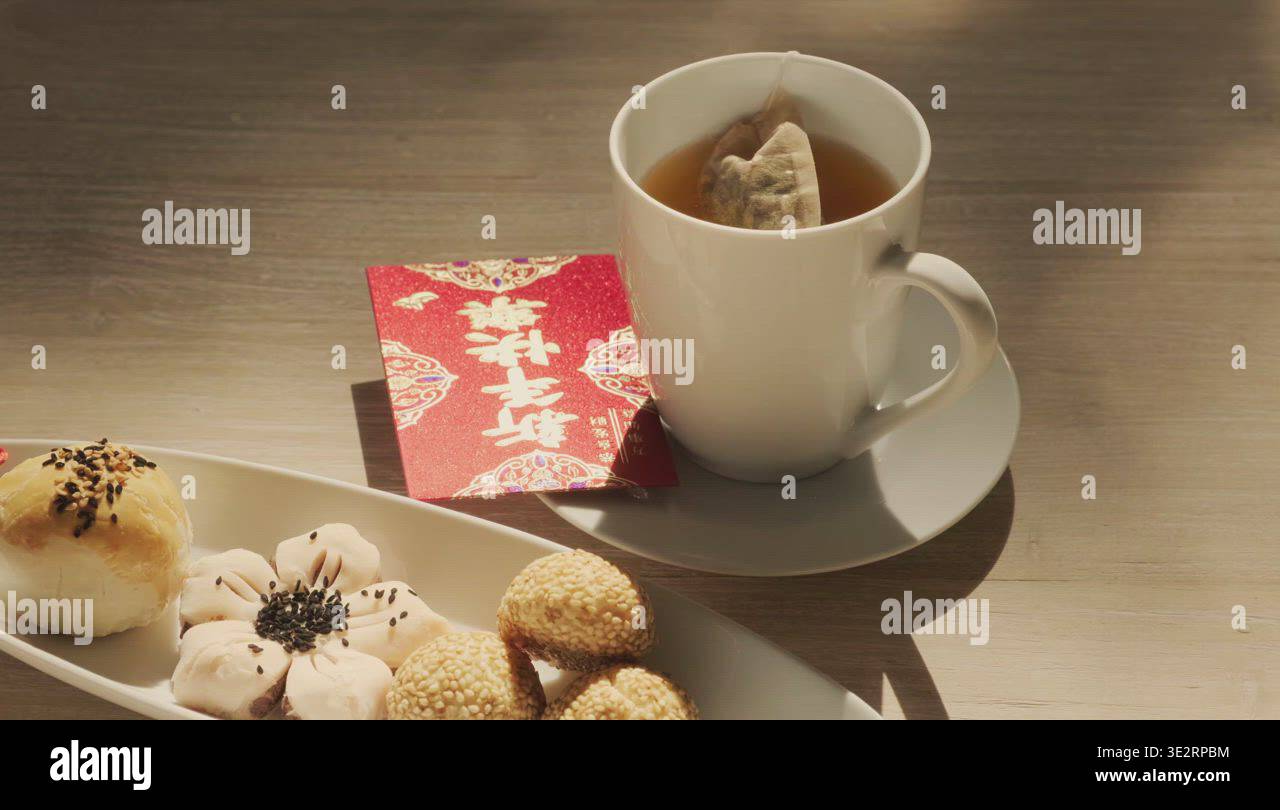 Chinese Pastries and Tea with Lucky Red Envelope Stock Video Footage ...