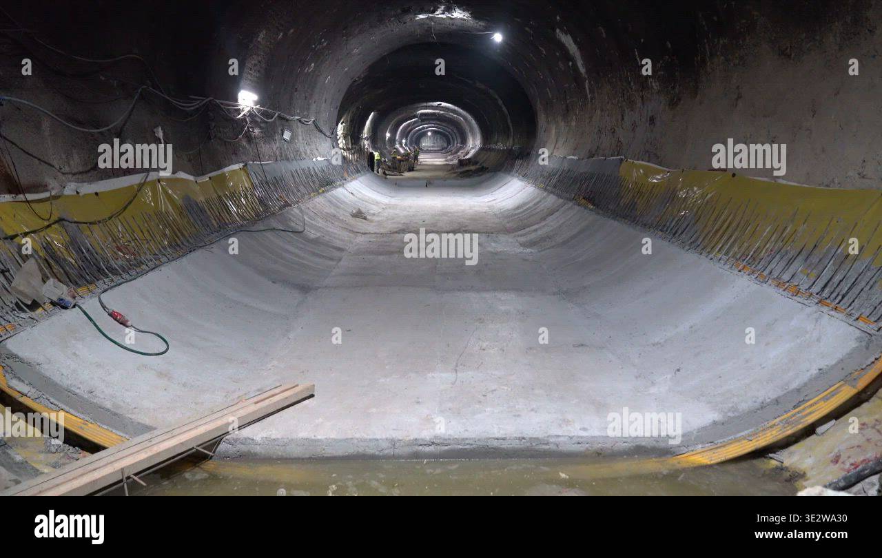 invert concrete pavement in metro tunnel construction Stock Video ...