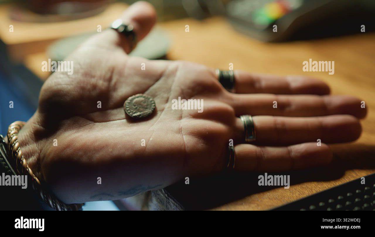 Antique coin in hand Stock Video Footage - Alamy