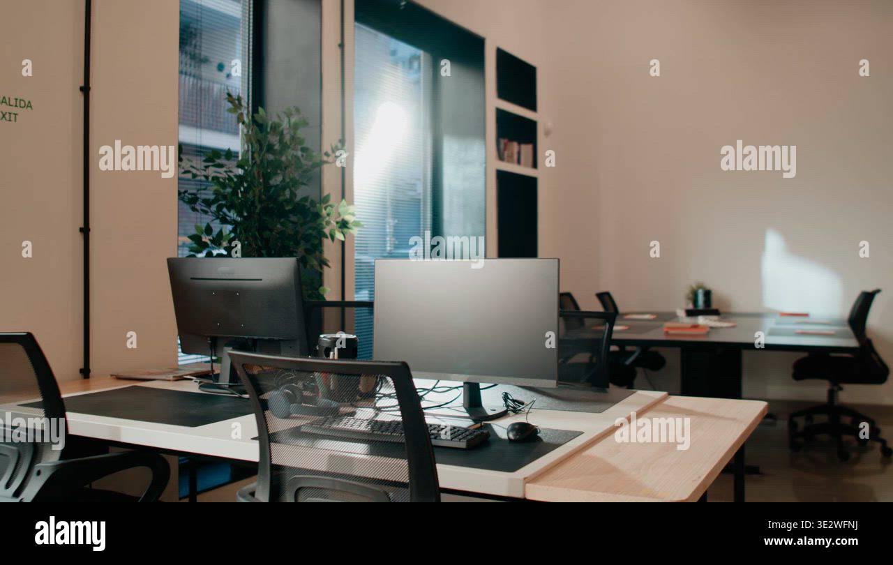 Empty workplaces at modern office Stock Video Footage - Alamy