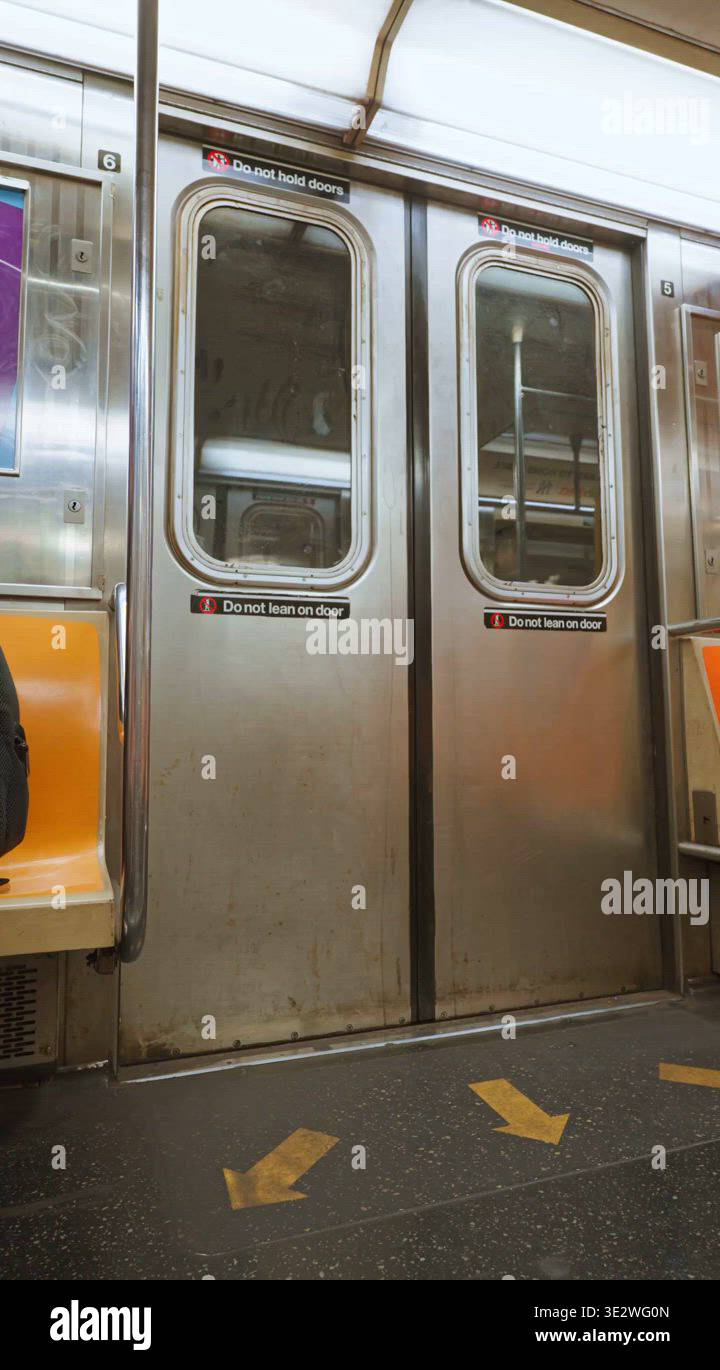 Subway doors close in New York City during rush hour Stock Video ...