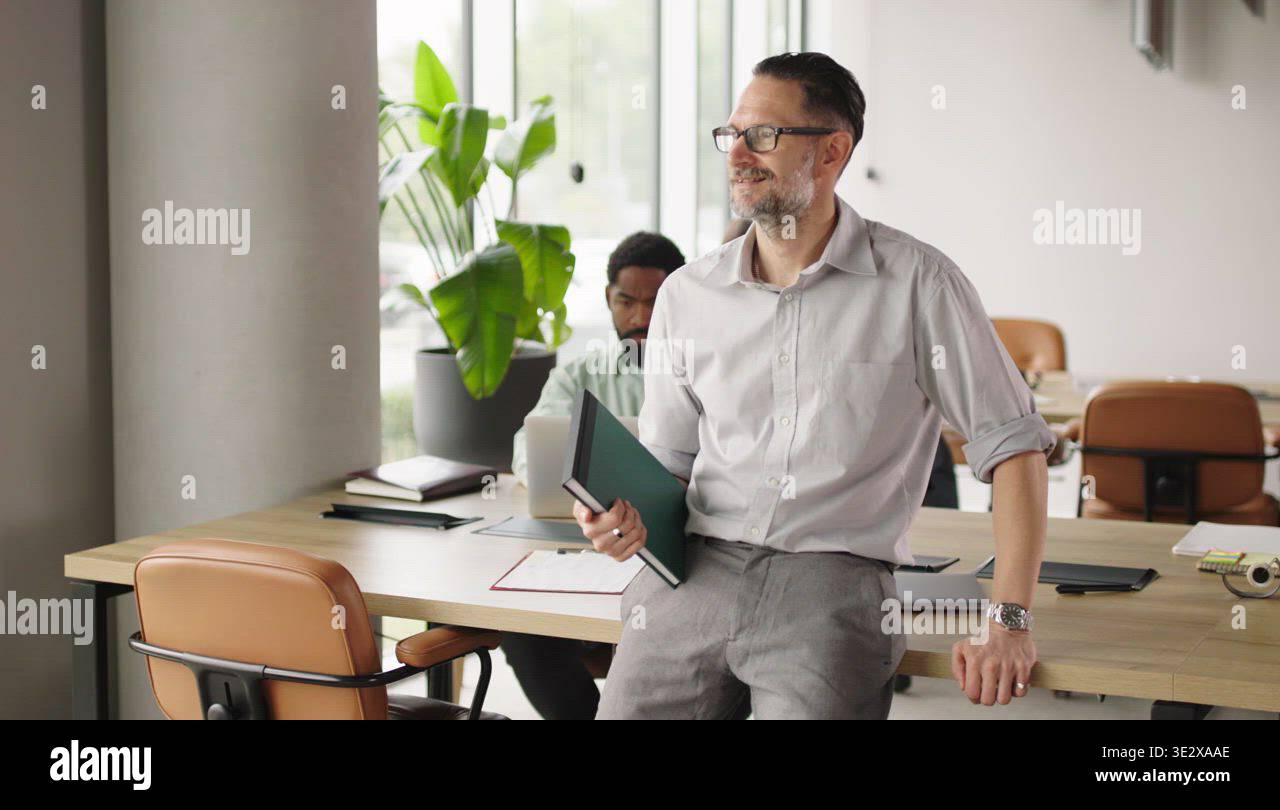 Confident Middle Aged Man Environmental Portrait in Office Stock Video ...