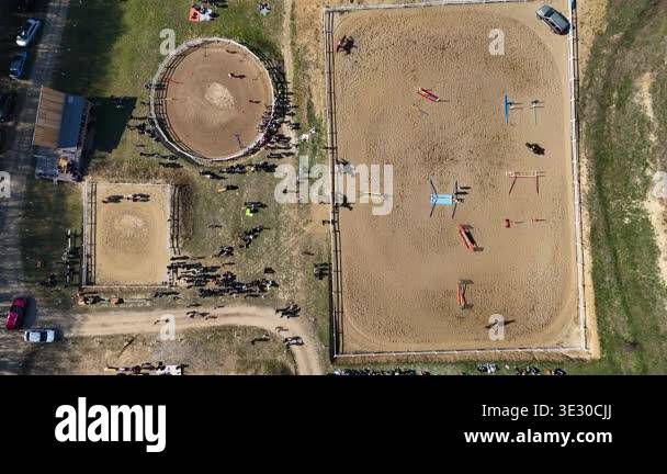 Beocin, Serbia - March 15, 2026: Riding school for children filmed from ...