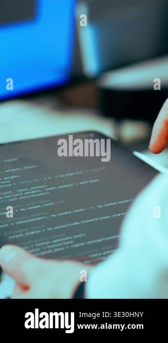 Developer Reviewing Code Tablet Screen, software interface, programming ...