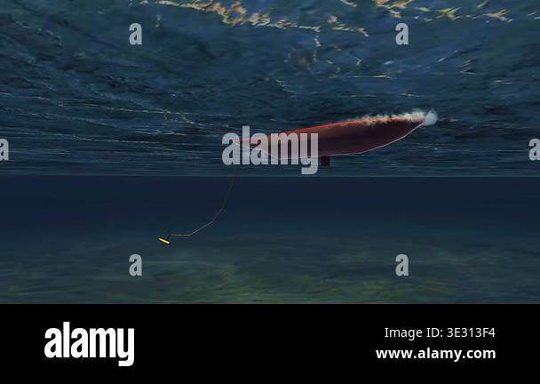 3d animation of seabed mapping and object detection by sonar showing ...