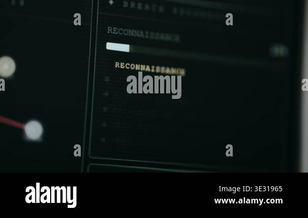 Interface displays the steps of hacking attack and a progress bar ...