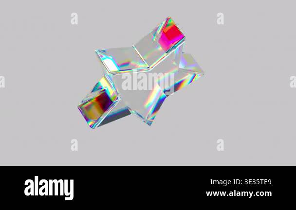 3D loop animation of rotating glass star with chromatic aberration and ...