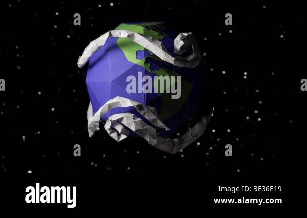 Origami Planet Earth Spinning in Space Stop Motion Animation Seamless ...