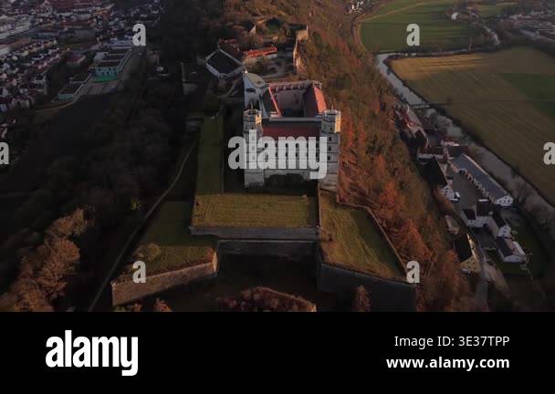 Drone shot of Willibaldsburg Castle overlooking Eichstaett, Bavaria ...