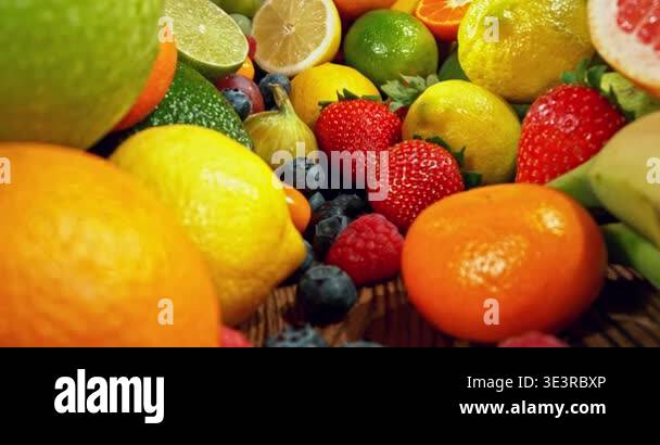 Various Kind of Fresh Exotic Fruits. Camera Placed on Motion Control ...