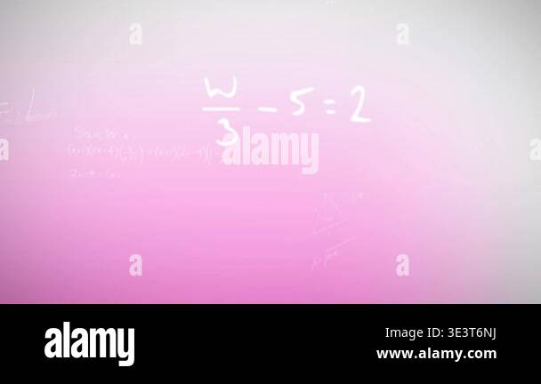 Animation of mathematical equations and formulas floating against pink ...