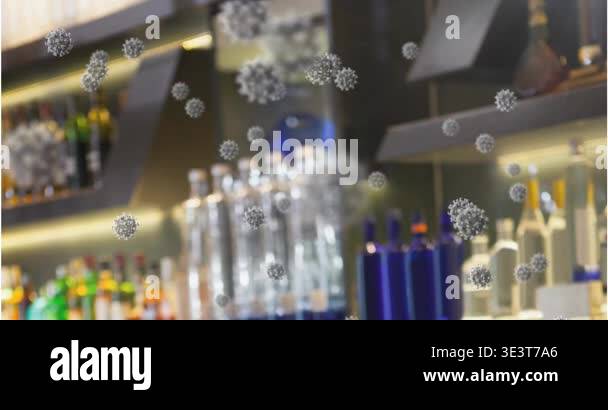 Animation of purple virus cells over laboratory. Science, medicine and ...