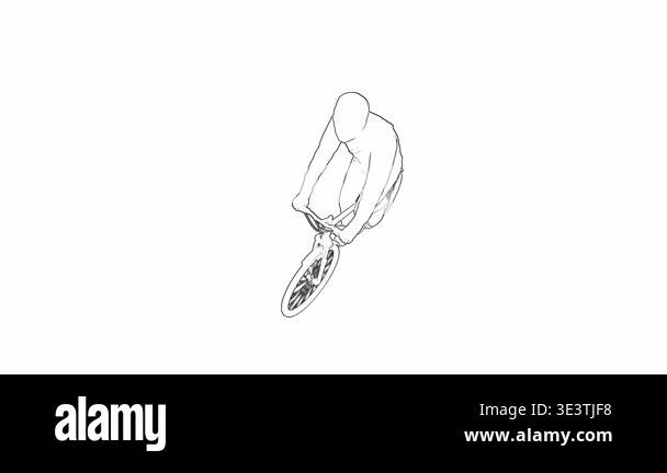 A clean, minimalist 2D line art animation showing a person riding a ...