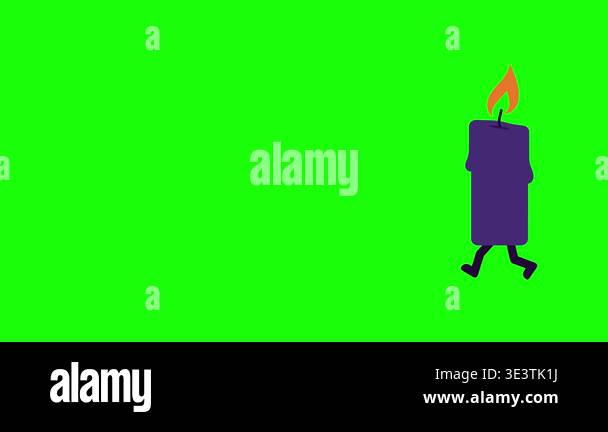 A simple 2D animation of a purple candle with a flame walking across a ...