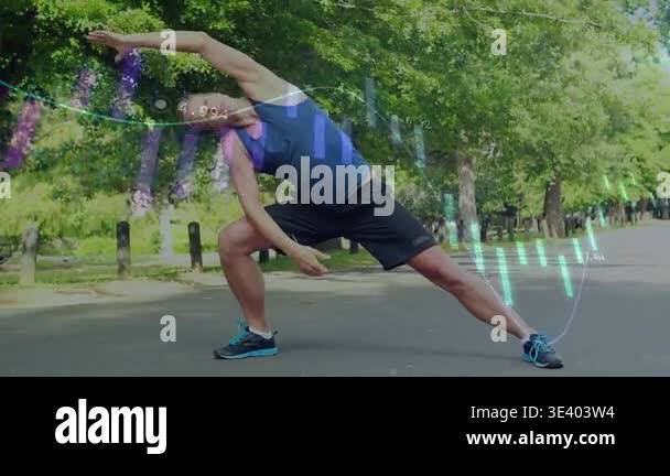 Man doing side lunges for fitness on park path, starting wide lunge ...
