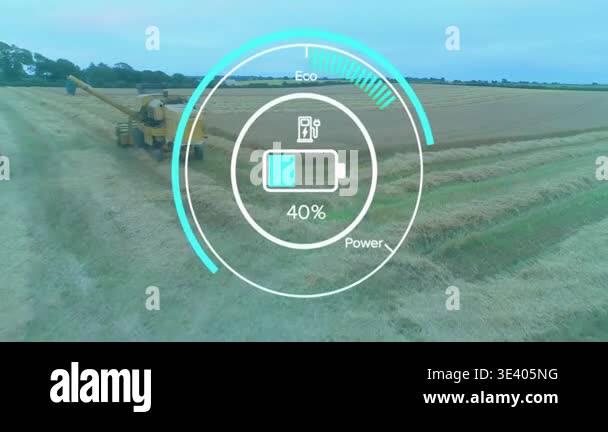 Entering view electric combine harvester for harvesting wheat with ...