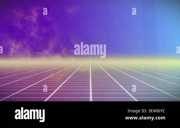 Thick neon column glowing in retro flat design scene, showing grid ...