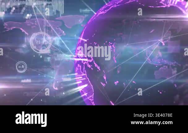 Animation of network of connections and data processing against ...