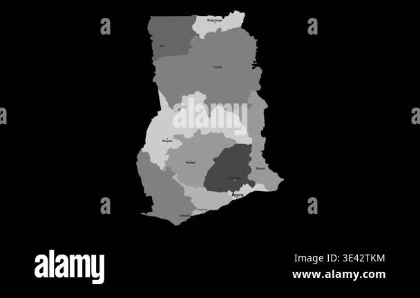 Vector map of Ghana with names of cities and with borders city Stock ...