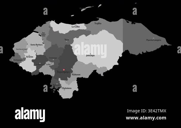 Vector map of Honduras with names of cities and with borders city Stock ...