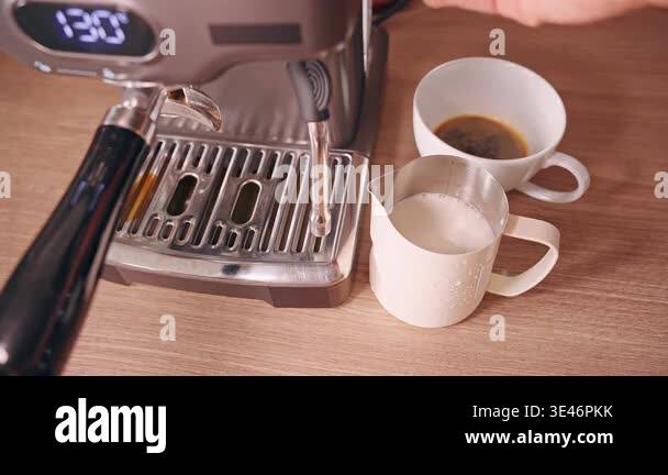 Activating Espresso Machine Steam Wand Purge Releasing Hot Steam From ...