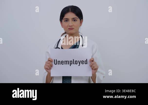 Indian Female Doctor Holding Unemployed Poster Stock Video Footage - Alamy