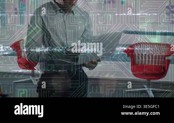 Animation of interference and computer circuit board over african ...