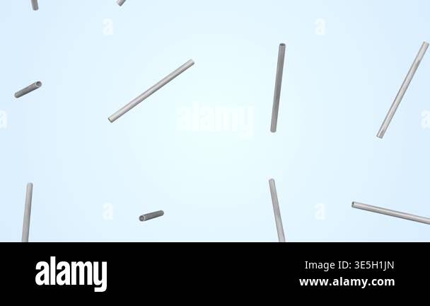 Steel Pipes Falling on a Light Blue Background. Metal Pipes 3D ...