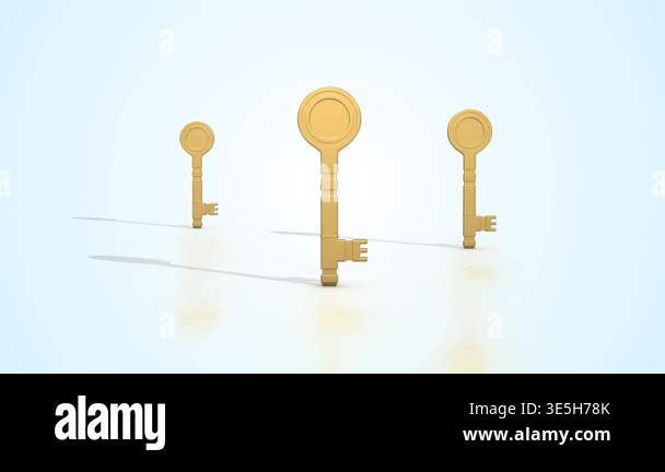 Room Keys on a Light Reflective Floor. Stylized Golden Keys 3D ...